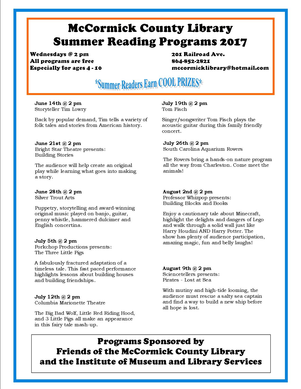 2017 Summer Reading Program | McCormick County Library