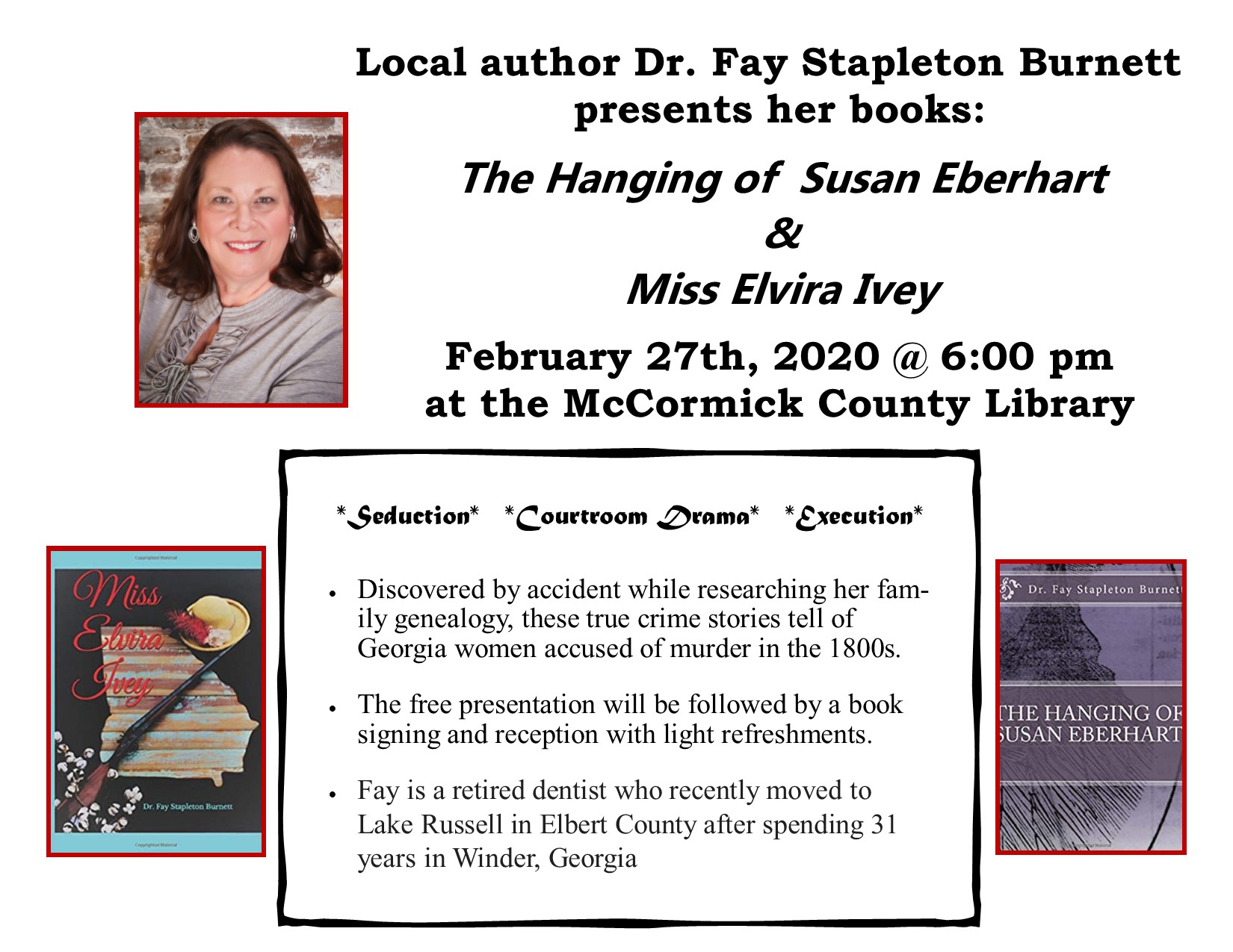 Local Author Faye Stapleton Burnett on Feb. 27th, 2020 | McCormick County Library