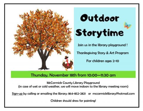Outdoor Storytime November 18th, 2021 | McCormick County Library